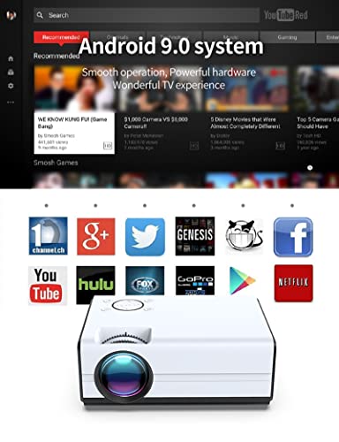 【2022 New】 Ultra HD 4K Projector Android 9.0 LED WiFi Wireless Mirroring for Phone 1080p LCD Support 4K 3D Video Movie Intelligent Projector Portable Home Theater