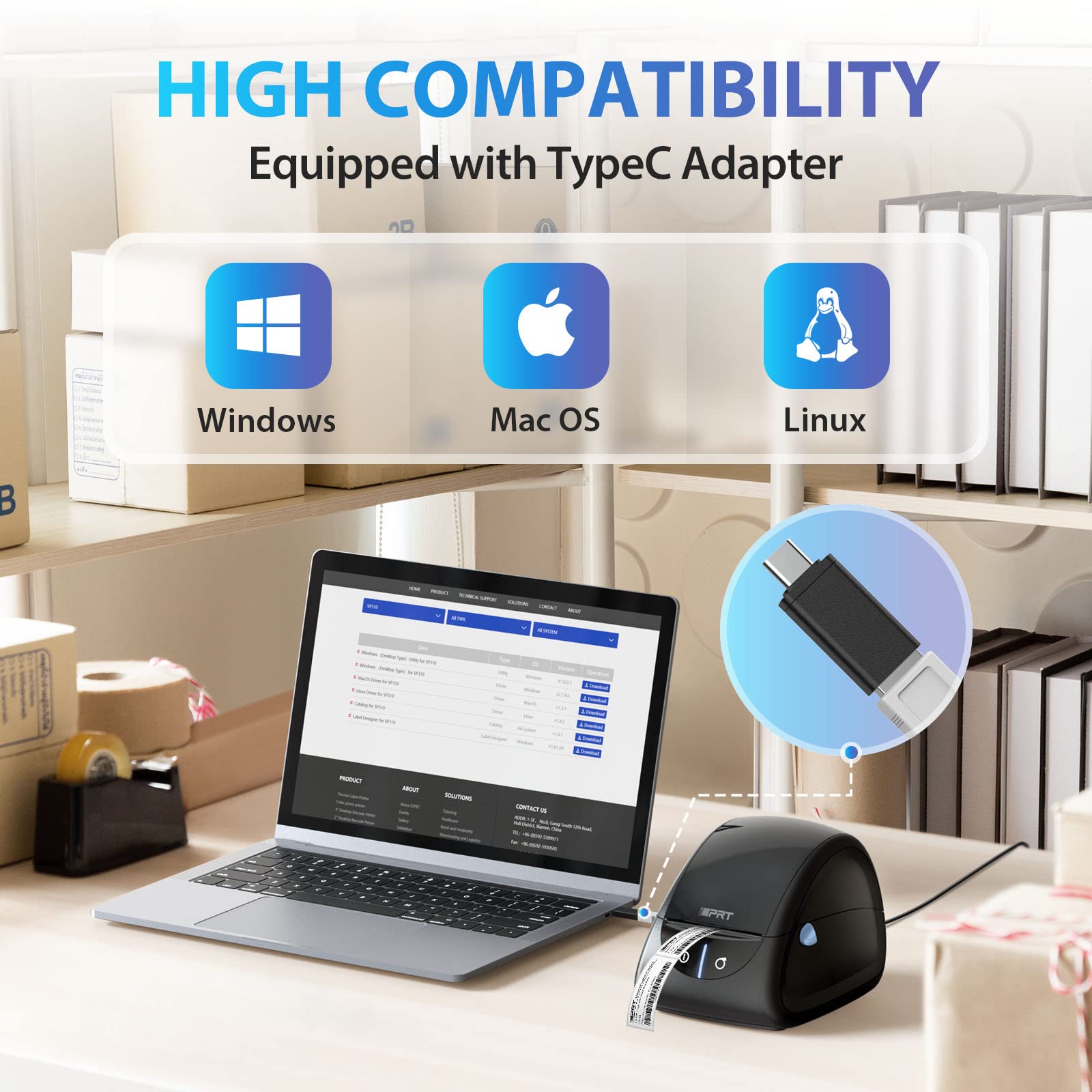iDPRT Label Printer - SP310 Direct Thermal Label Maker, Desktop Label Printer for Home, Office & Small Business, 1" to 3.35" Label Width for Barcode, Addresses, Mailing, Support Windows, Mac & Linux