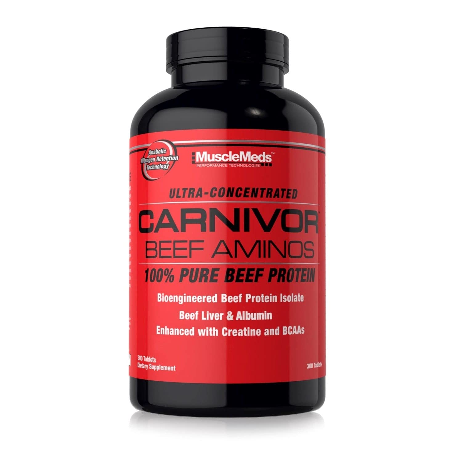 MuscleMeds Carnivor Beef Aminos, Beef Protein Isolate, Beef Liver, Beef Albumin, Creatine, BCAAs for Recovery and Muscle Growth, 300 Tablets