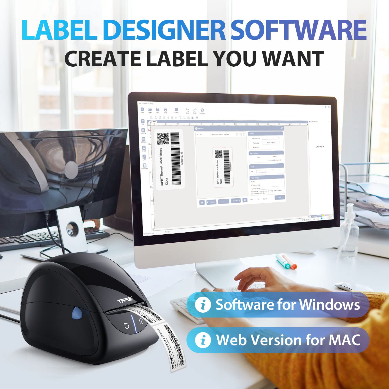iDPRT Label Printer - SP310 Direct Thermal Label Maker, Desktop Label Printer for Home, Office & Small Business, 1" to 3.35" Label Width for Barcode, Addresses, Mailing, Support Windows, Mac & Linux