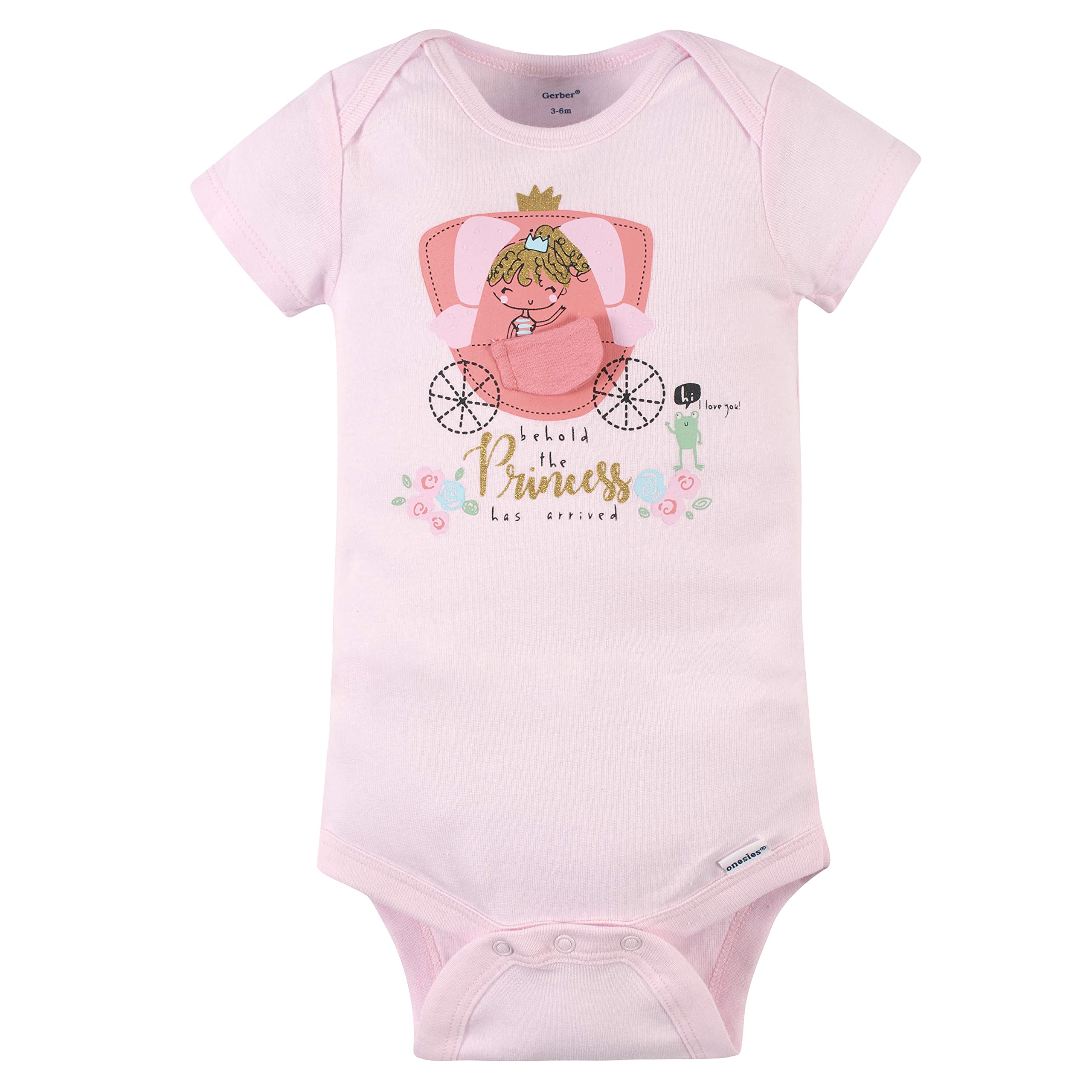 Gerber Baby Girls' 4-Pack Short Sleeve Onesies Bodysuits, Princess Pink, 0-3 Months