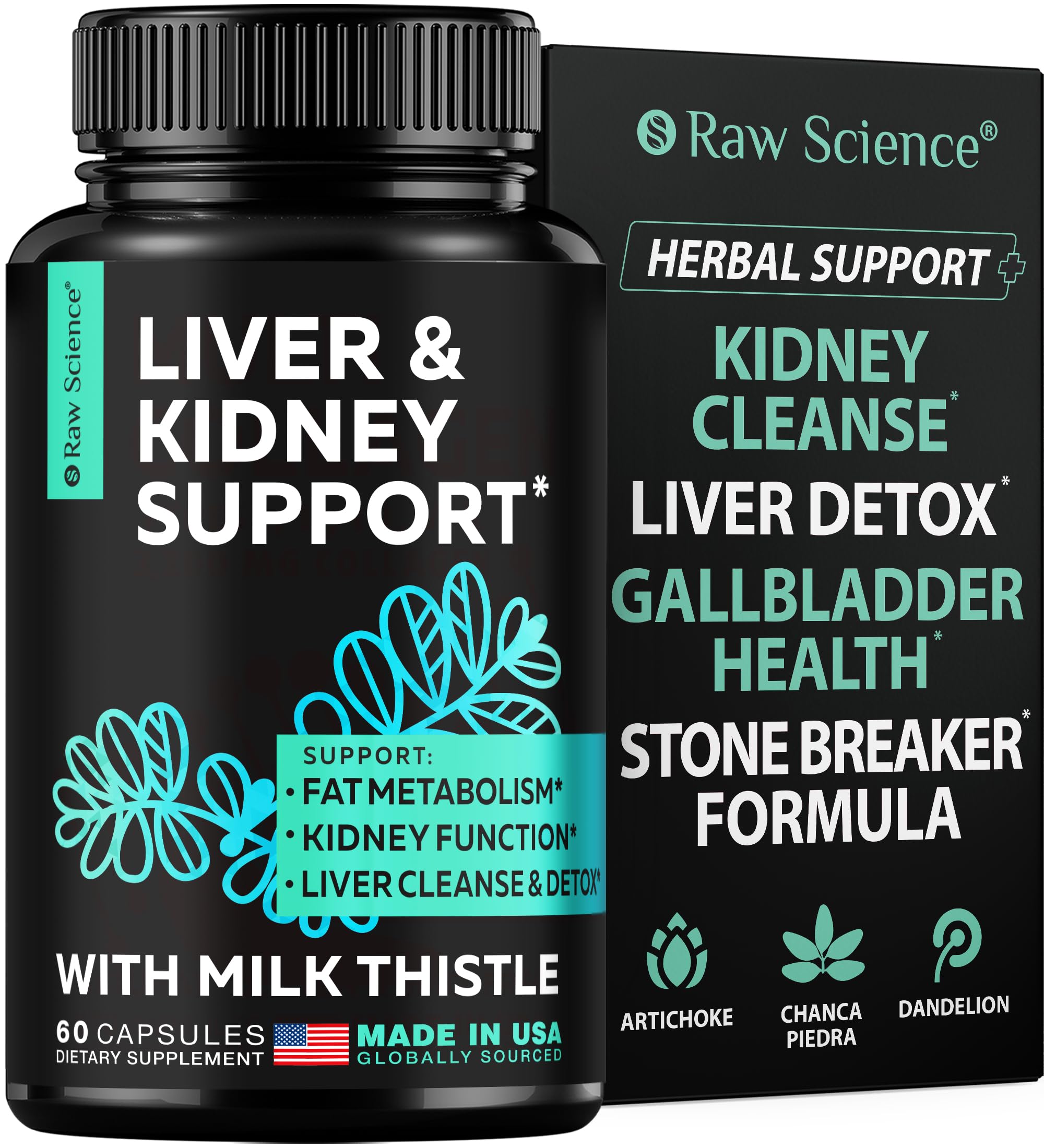 Liver Cleanse Detox & Repair - Milk Thistle, Dandelion Root, Choline, Artichoke Extract for Liver Health - Gallbladder Cleanse & Kidney Support Supplement with Chanca Piedra, Turmeric - 60 Capsules