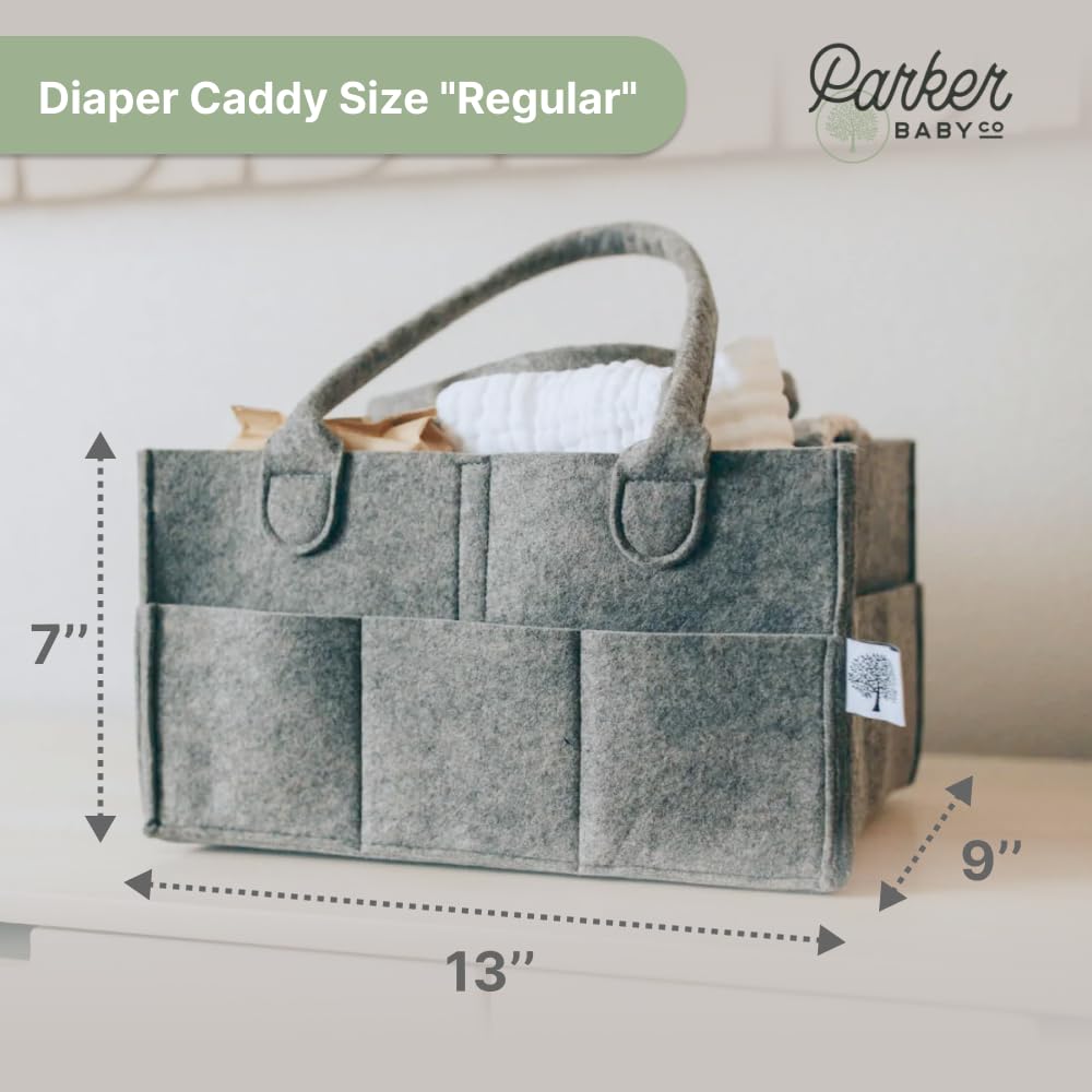 Parker Baby Diaper Caddy - Nursery Storage Bin and Car Organizer for Diapers and Baby Wipes - Grey