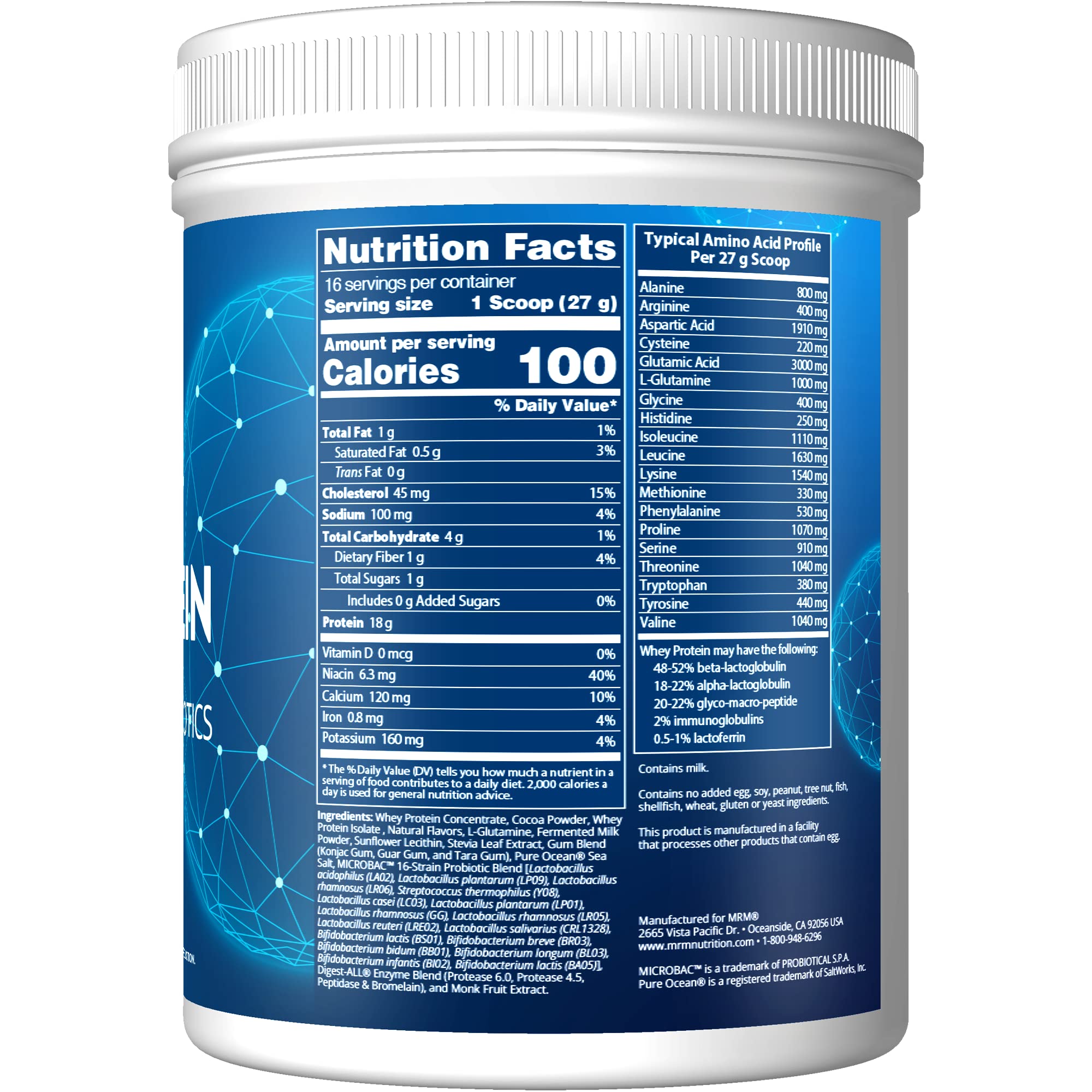 MRM Nutrition Whey Protein | Chocolate Flavored |18g Protein | with 2 Billion probiotics + Digestive enzymes + BCAAs | High Absorption + Digestion | Hormone + antibiotic Free | 17 Servings