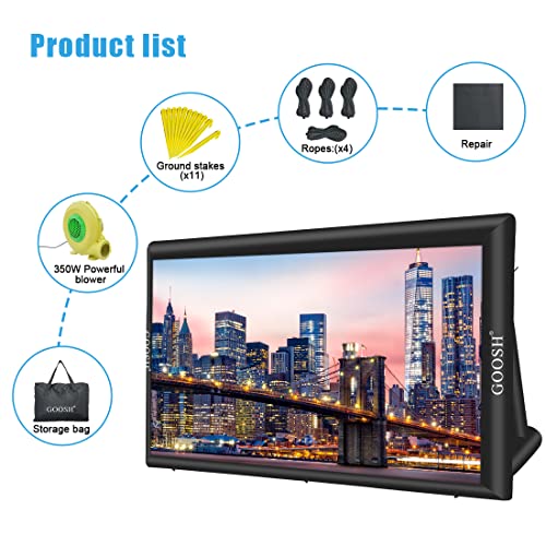 GOOSH Inflatable Projector Screen, Inflatable Movie Screen Outdoor with 350W Air Blower and Storage Bag, Easy Set up, 12FT Front and Rear Projection for Backyard Movie Night Theme Parties