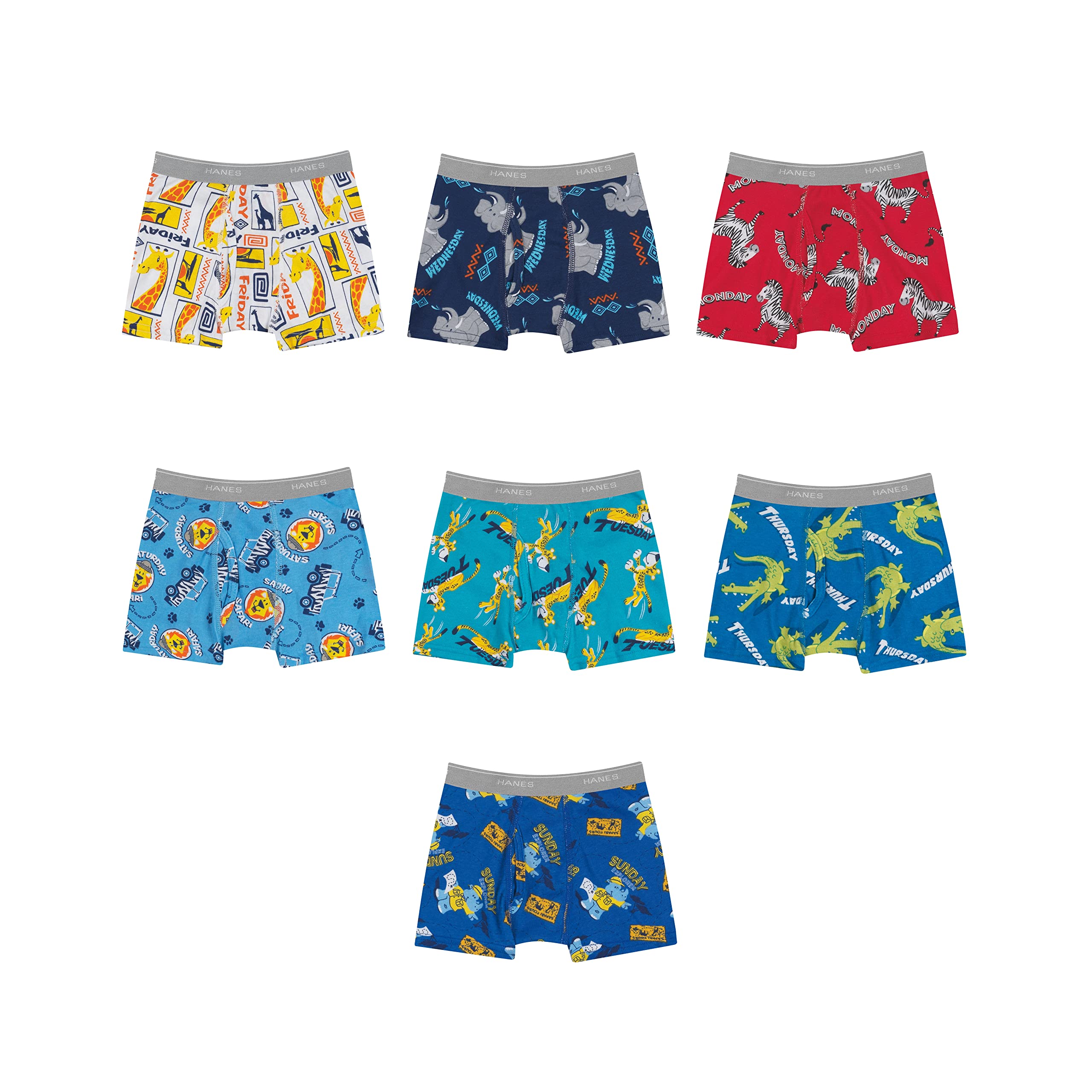 Hanes Boys' and Toddler Underwear, Comfort Flex WB Boxer Briefs, 7 Pack, Days of Week Assorted, 4T