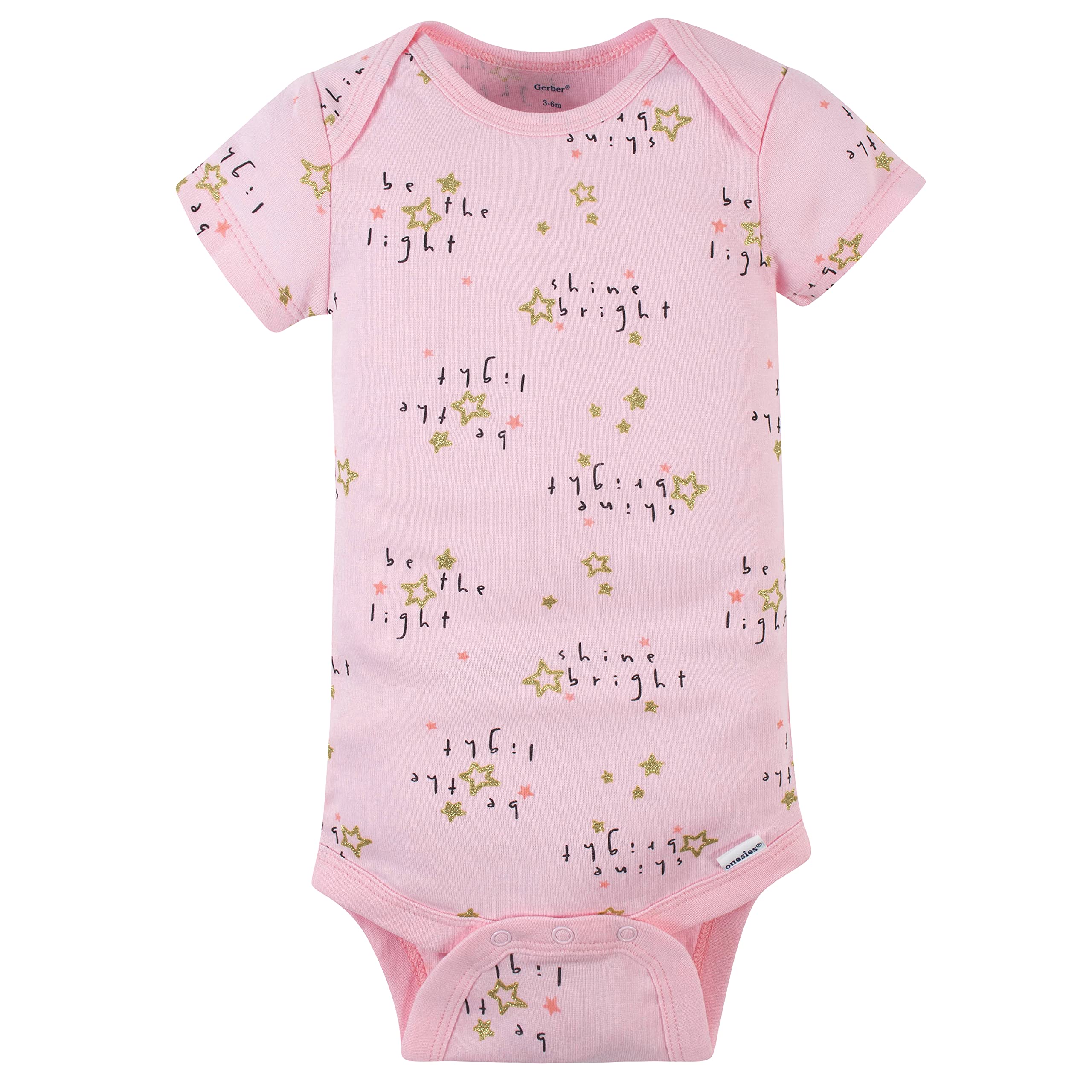 Gerber Baby Girls' 4-Pack Short Sleeve Onesies Bodysuits, Princess Pink, 0-3 Months