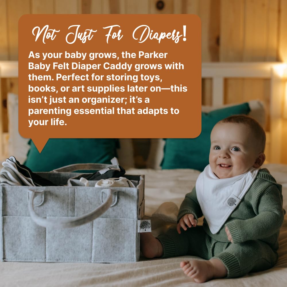 Parker Baby Diaper Caddy - Nursery Storage Bin and Car Organizer for Diapers and Baby Wipes - Grey