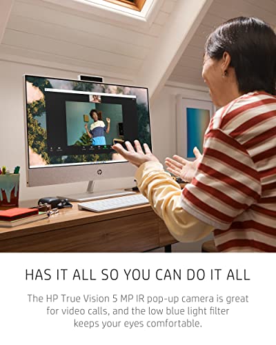 HP Pavilion 27” All-in-One Desktop, AMD Ryzen 7 5700U, 16 GB RAM, 256 GB SSD & 1 TB Hard Drive, Full HD Touchscreen, Windows 11 Home, 5 USB Ports, 5MP Pop-up Camera, Keyboard & Mouse (27-ca0070, 2021)