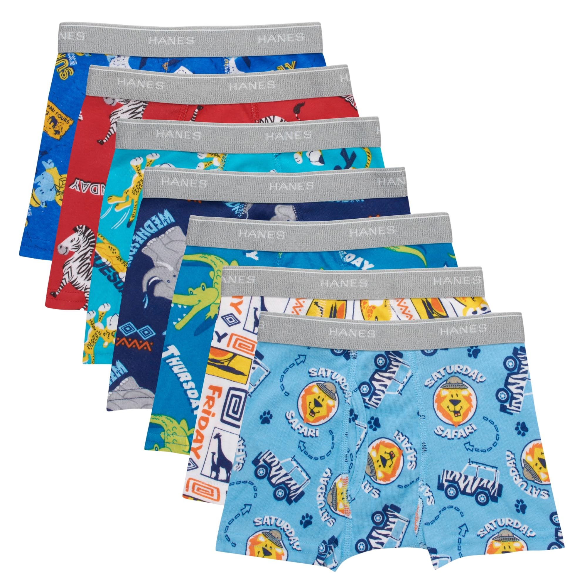 Hanes Boys' and Toddler Underwear, Comfort Flex WB Boxer Briefs, 7 Pack, Days of Week Assorted, 4T