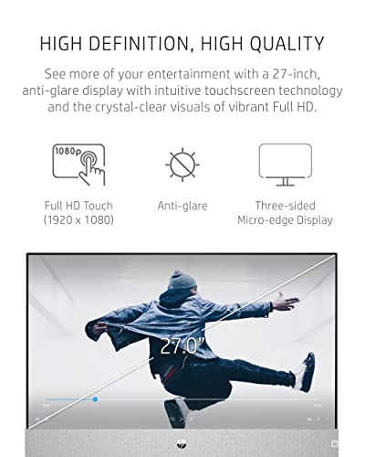 HP Pavilion 27” All-in-One Desktop, AMD Ryzen 7 5700U, 16 GB RAM, 256 GB SSD & 1 TB Hard Drive, Full HD Touchscreen, Windows 11 Home, 5 USB Ports, 5MP Pop-up Camera, Keyboard & Mouse (27-ca0070, 2021)