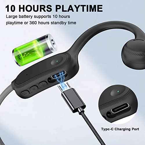 CelsusSound Bone Conduction Headphones, Open-Ear Bluetooth 5.2 Sport Headphones up to 10H Playtime, Built-in Mic Wireless Earphone, IP54 Waterproof Headset for Workouts and Running