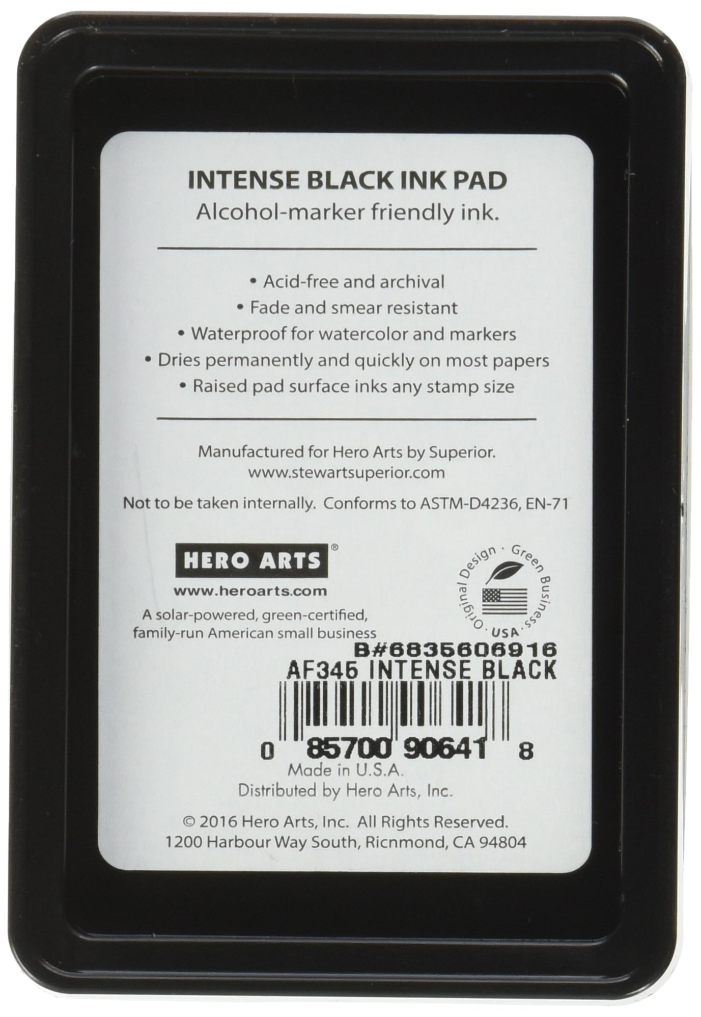 Hero Arts AF345 Hero Hues Ink Pad, Intense Black, 3.5" x 2.25"