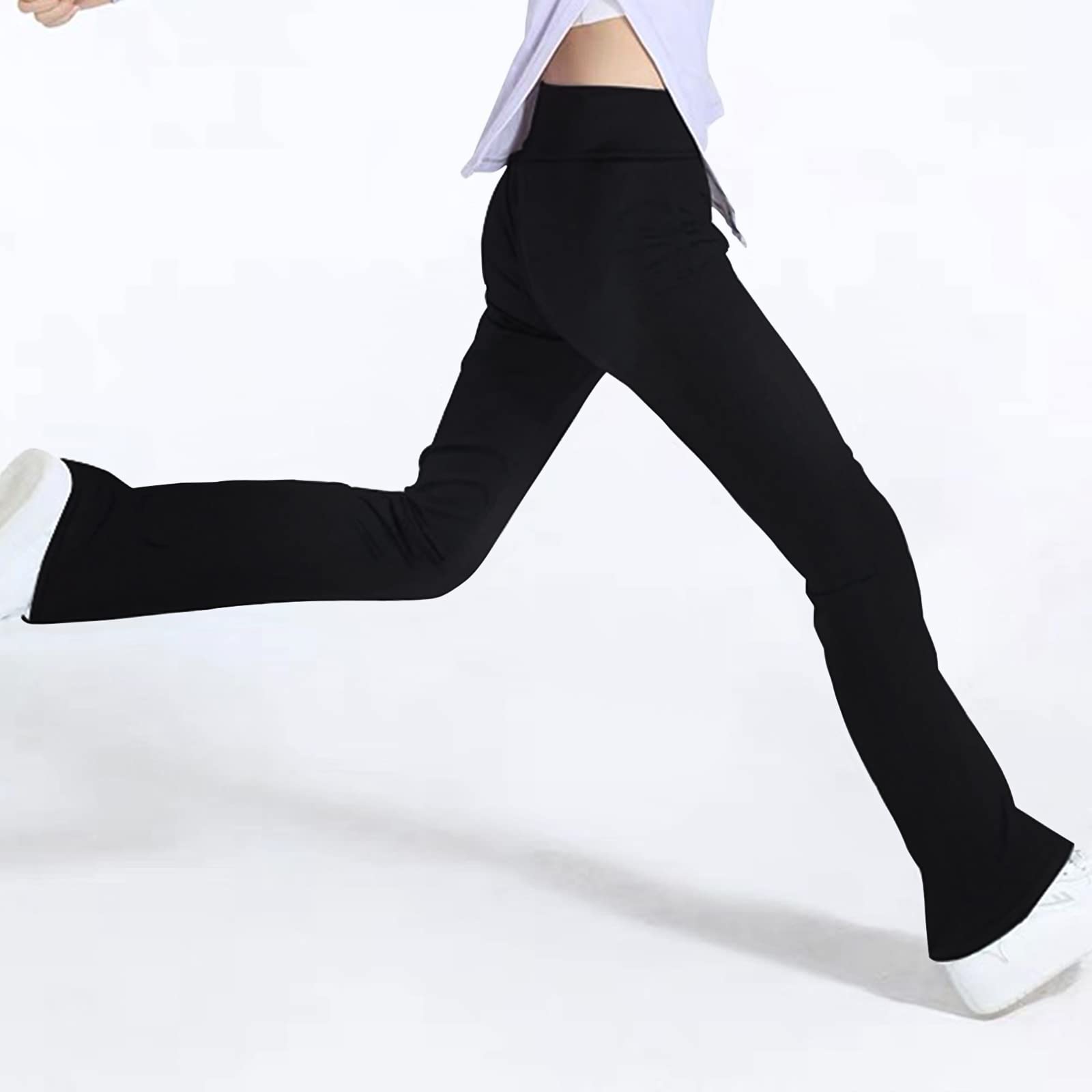 Girls Bootcut Yoga Pants with Pockets Size 8 Years Old Black Stretch V Cross Flare Leggings for Kids Running