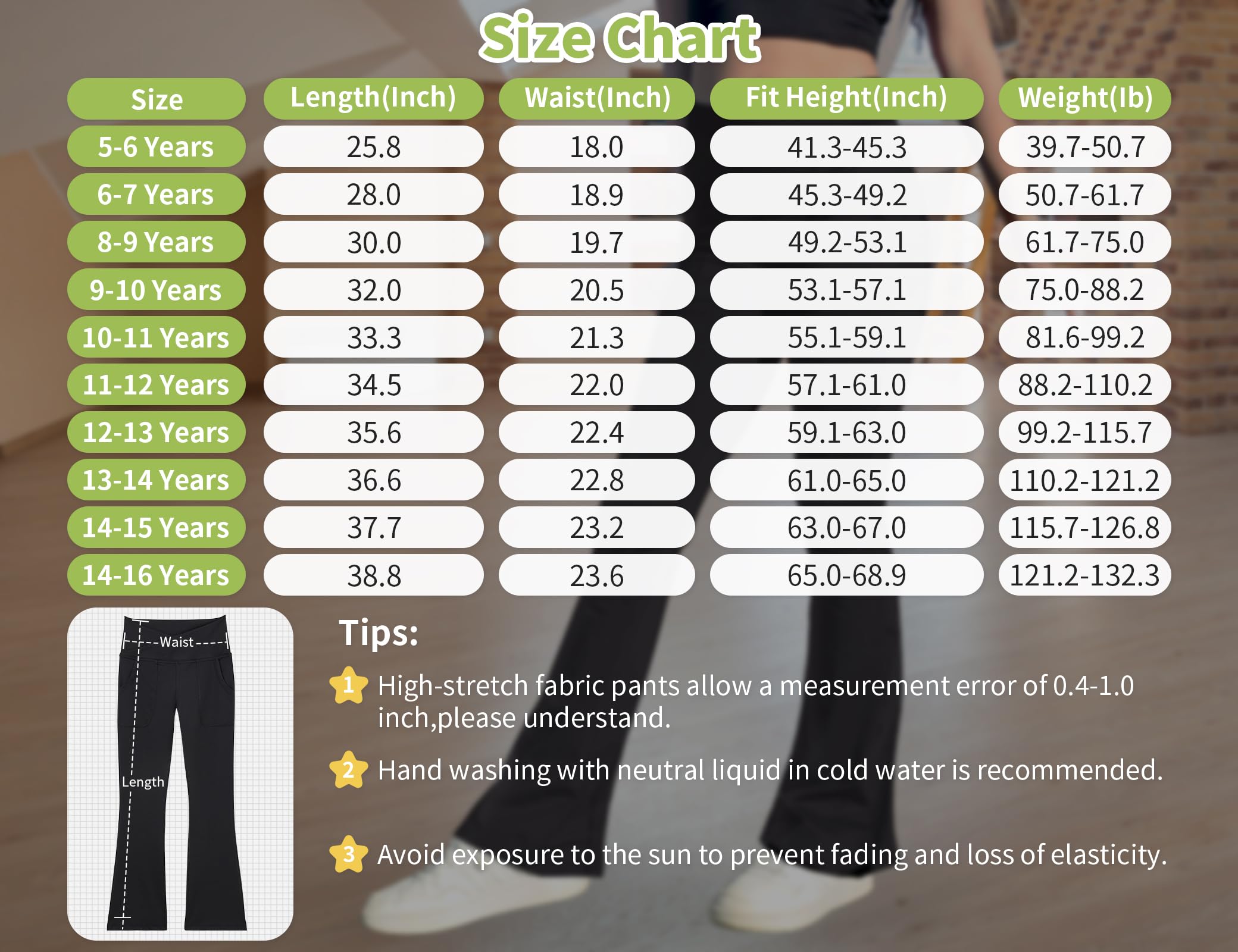 Girls Bootcut Yoga Pants with Pockets Size 8 Years Old Black Stretch V Cross Flare Leggings for Kids Running