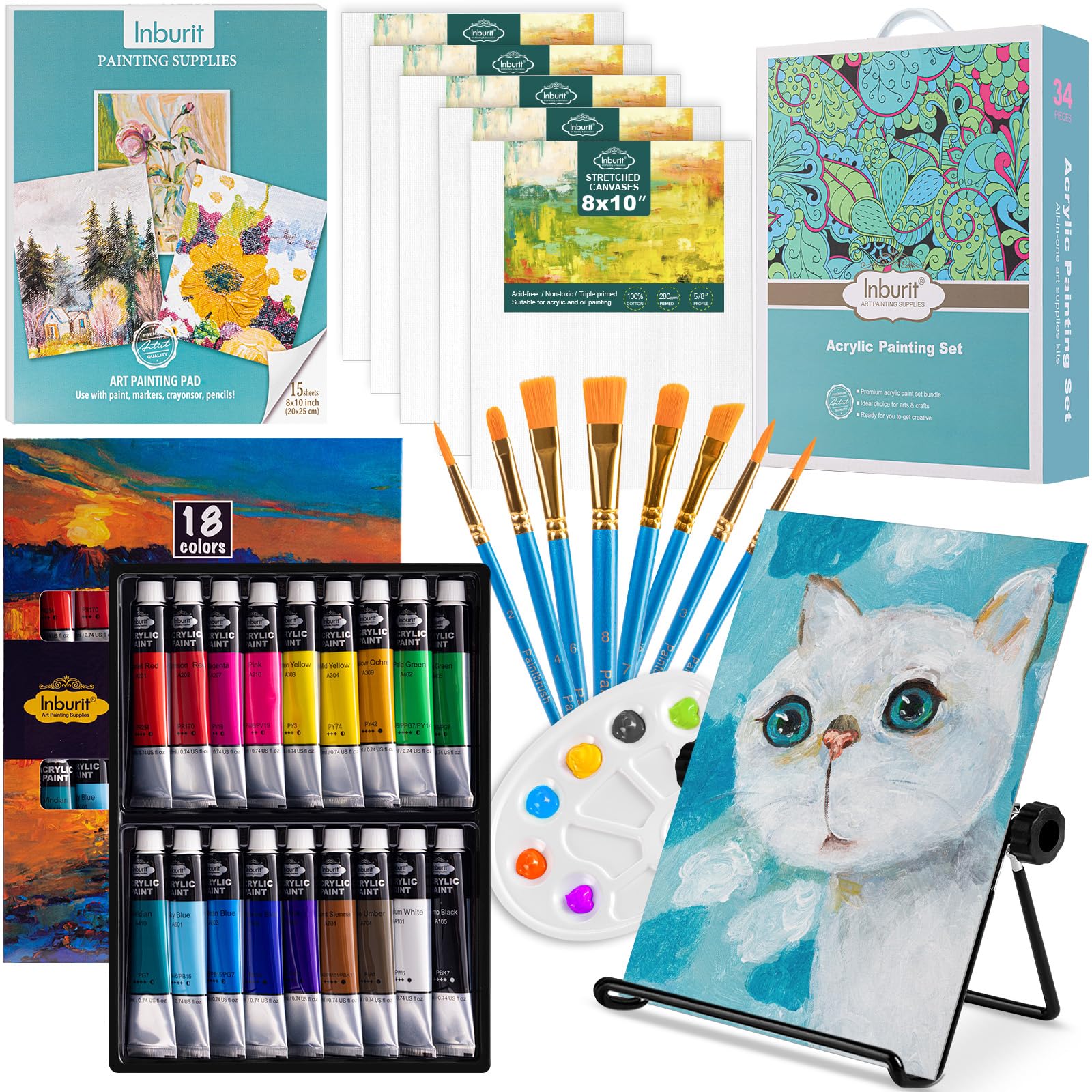 Art Paint Set for Kids, Painting Supplies Kit with 5 Canvas Panels, 8 Brushes, 12 Acrylic Paints, Multi-Function Table Easel, Etc, Premium Acrylic Paint Set for Students, Kids and Beginner.