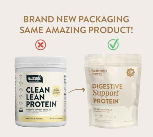 Nuzest Digestive Support Protein Probiotics for Digestive Health β Vanilla - Clean Lean Protein - Premium Vegan Pea Protein Powder β Plant Based - 20 Servings, 1.1 lb