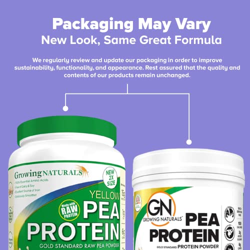 Growing Naturals Raw Pea Protein Powder, Vegan Plant Based Protein, BCAA, Low-Carb, Low-Sugar, Vanilla Blast, 2 Pound (Pack of 1)