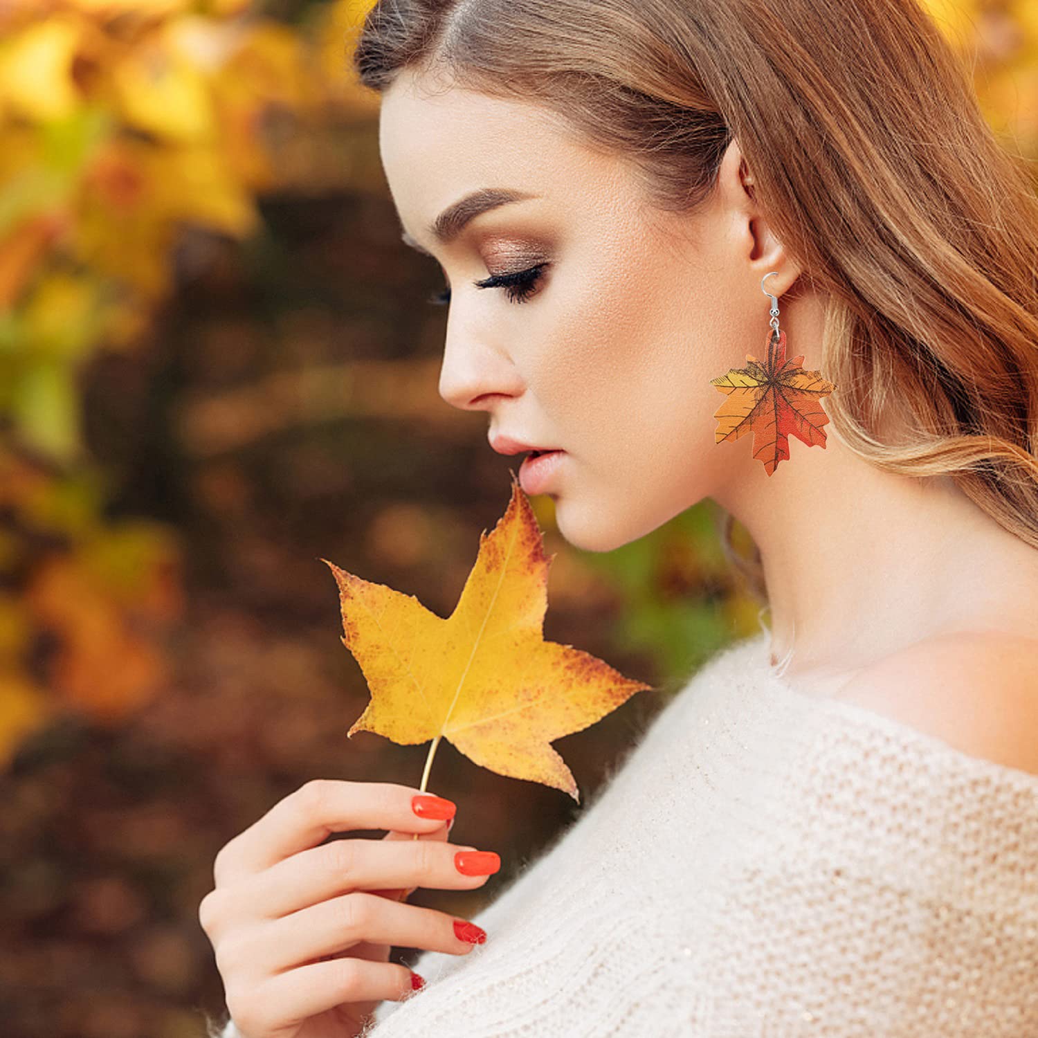 16 Pairs Fall Faux Leather Teardrop Earrings Plaid Pumpkin Sunflower Maple Leaves Autumn Jewelry Thanksgiving Accessory for Women