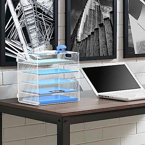 DALTACK 5-Tier Letter Tray Paper Organizer, File Organizer Paper Sorter, Desk Organizer with Handle for Office Supplies,White…
