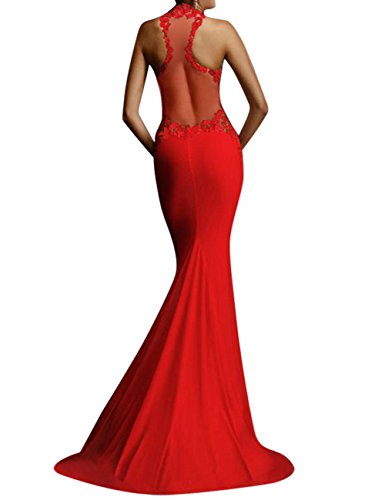 GlorySunshine Women's Sheath Sexy Lace Backless Mermaid Bridal Flare Dress (M, New Red)