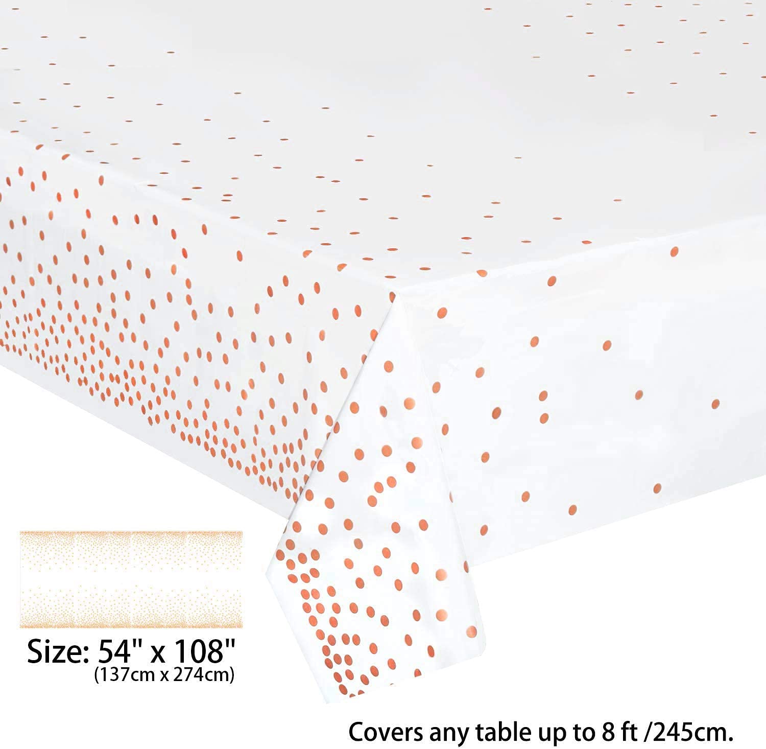 hapray 201PCS Disposable Paper Plates Rose Gold Party Supplies, Polka Dots Birthday and Baptism Decorations, include Cups, Napkins, Plastic Tablecloth, for Baby Shower
