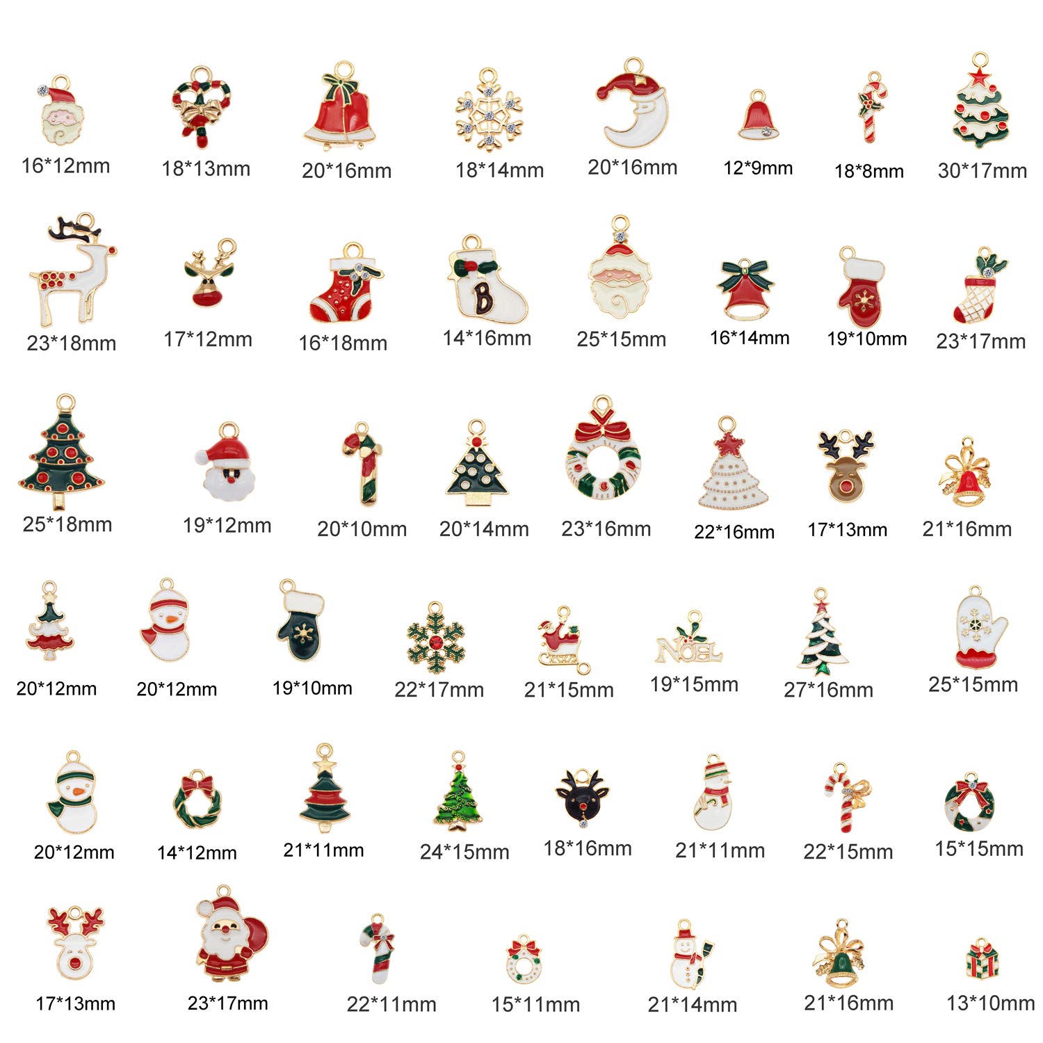 JJGrace 60Pcs Assorted Gold Plated Enamel Christmas Pendants Charms for Necklace Earring Bracelet DIY Jewelry Making and Crafting