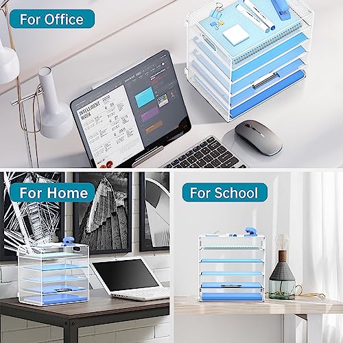 DALTACK 5-Tier Letter Tray Paper Organizer, File Organizer Paper Sorter, Desk Organizer with Handle for Office Supplies,White…