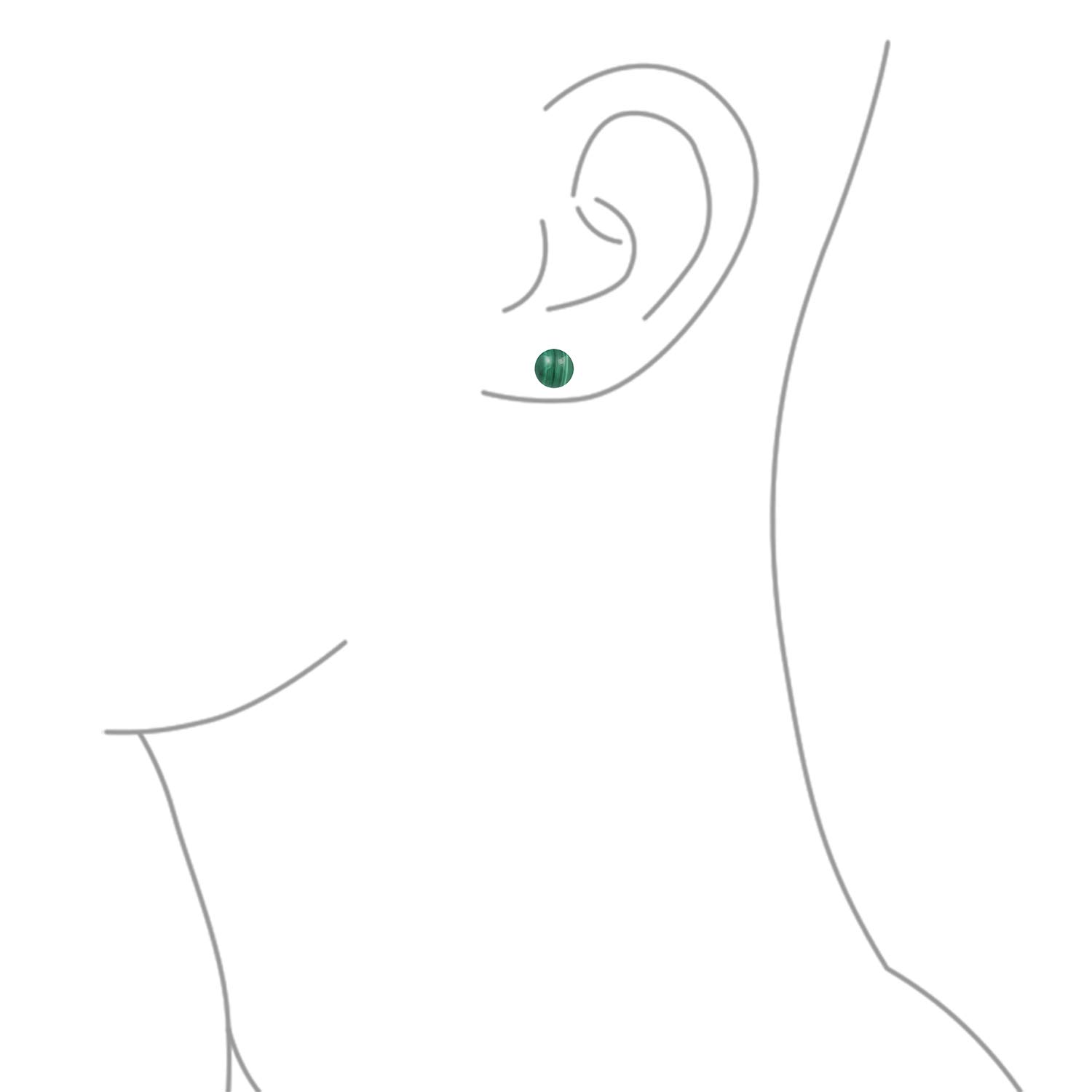 Simple Gemstone Green Malachite Round Ball Stud Earrings For Women .925 Sterling Silver 8MM