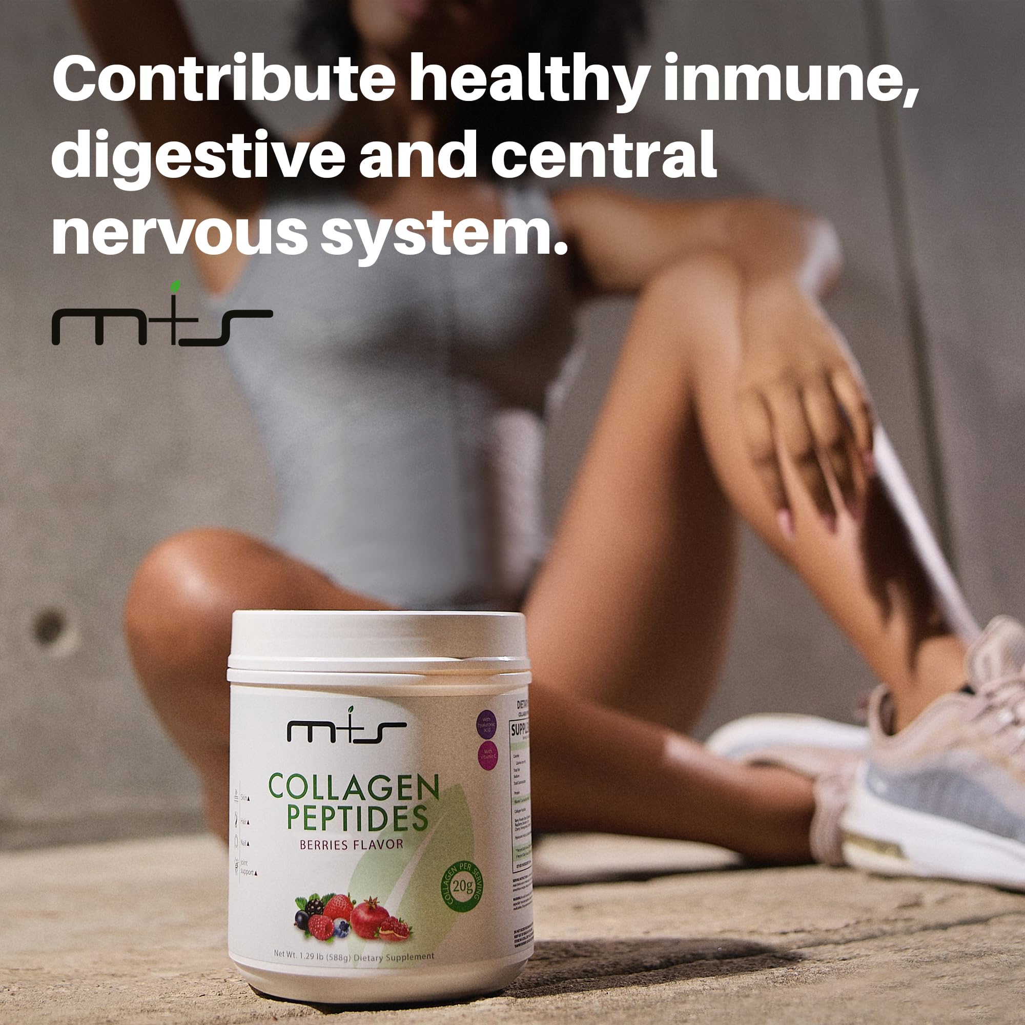 M+S Collagen Peptides Powder with Vitamin C and Hyaluronic Acid, Improves Elasticity, Hair, Skin, Nails and Joint β Sugar Free, 1.29 Lb (Berries Flavor)