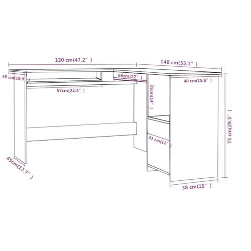 vidaXL Corner Desk, L-Shaped Computer Desk with Pull-Out Keyboard Tray, Home Office Desk, Workstation, Modern, White Engineered Wood