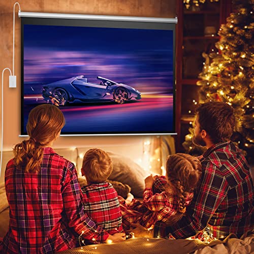 Powerextra 100 Inch Motorized Projector Screen with Wireless Remote Control 16:9 4K HD Wall/Ceiling Mounted Electric Movie Screen for Home Theater Presentation Education Outdoor Indoor