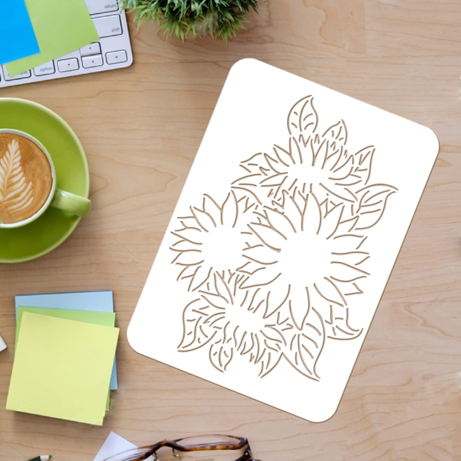 FINGERINSPIRE 6 Pcs Sunflower Stencils Drawing Painting Templates Sets Plastic Layered Sunflower Painting Stencils Sunflower Template Sets for Painting on Wood, Floor, Wall and Tile