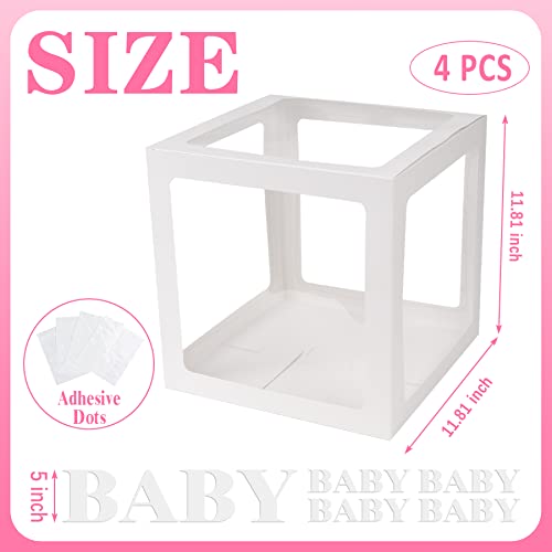 Sharlity Baby Boxes with Letters for Shower, 4 Pcs Balloon 16 Gender Reveal Decorations, Birthday Party Decorations (White)