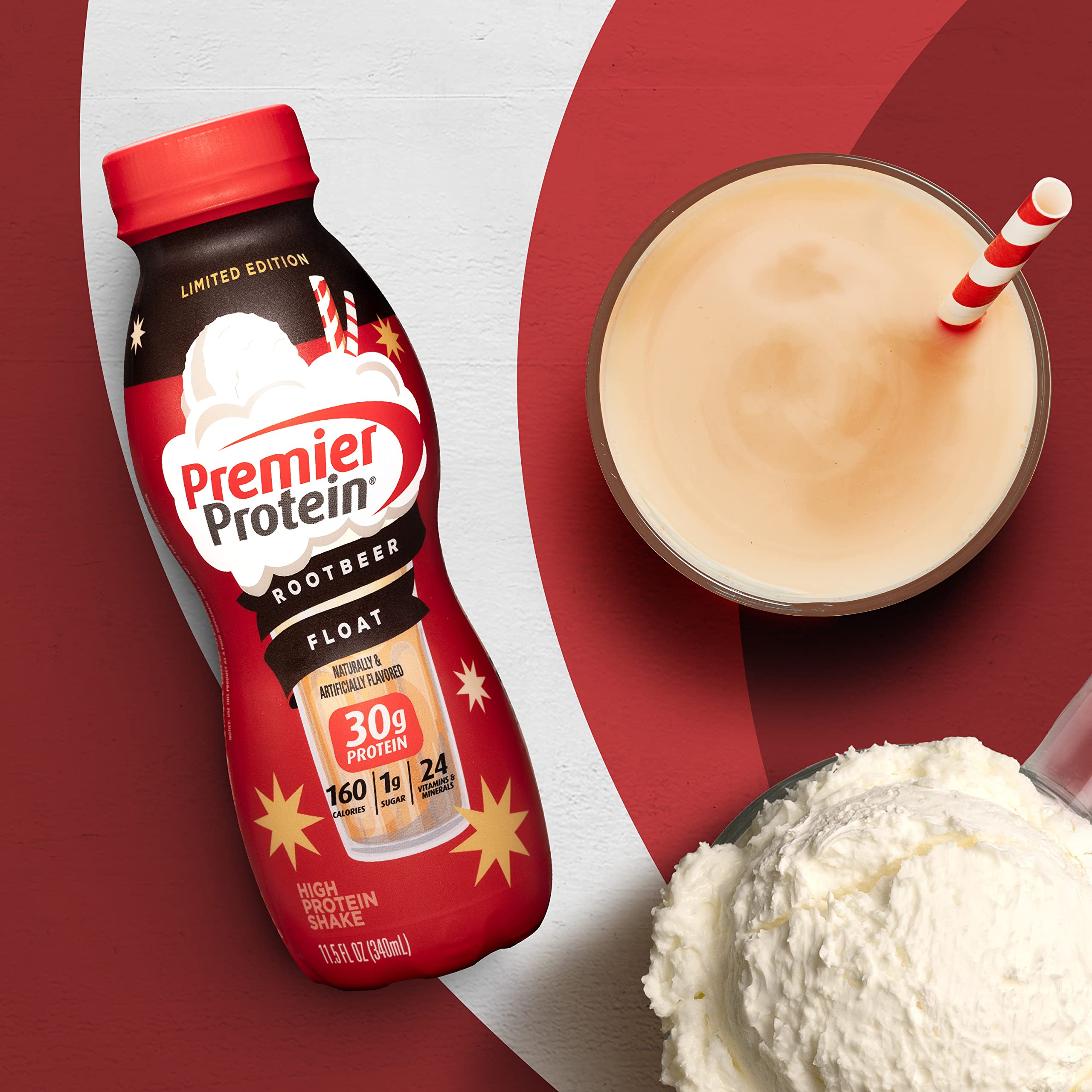 Premier Protein Shake, Root Beer Float, 30g Protein, 1g Sugar, 24 Vitamins & Minerals, Nutrients to Support Immune Health, 11.5 fl oz