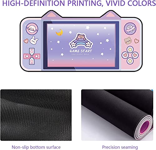 Kawaii Anime Mouse Mat,Cute Cartoon Cat Ear Extended Gaming Mouse Pad 31.5x15.7 inch,Large Non-Slip Rubber Base Mousepad Computer Laptop Desk Pad Waterproof for Work Game Office Home (Color2)