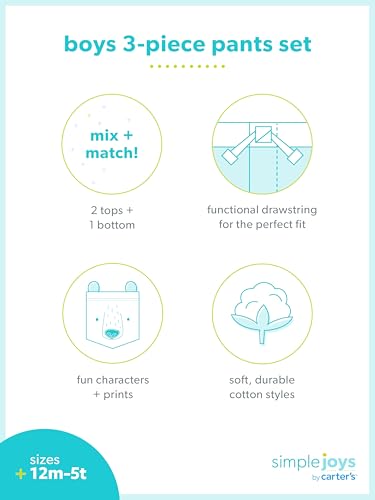 Simple Joys By Carter's Baby Boys 3-piece Playwear Pants Set, Chambray, 5T US