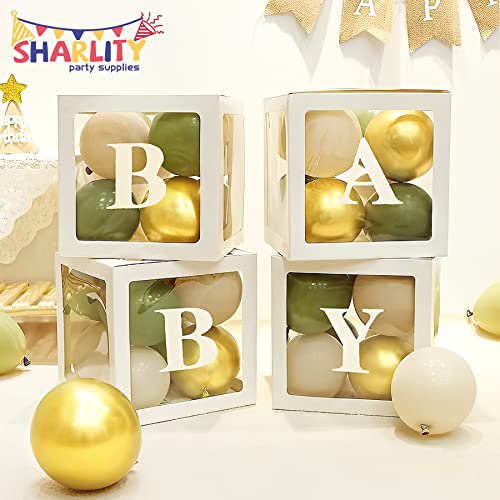 Sharlity Baby Boxes with Letters for Shower, 4 Pcs Balloon 16 Gender Reveal Decorations, Birthday Party Decorations (White)