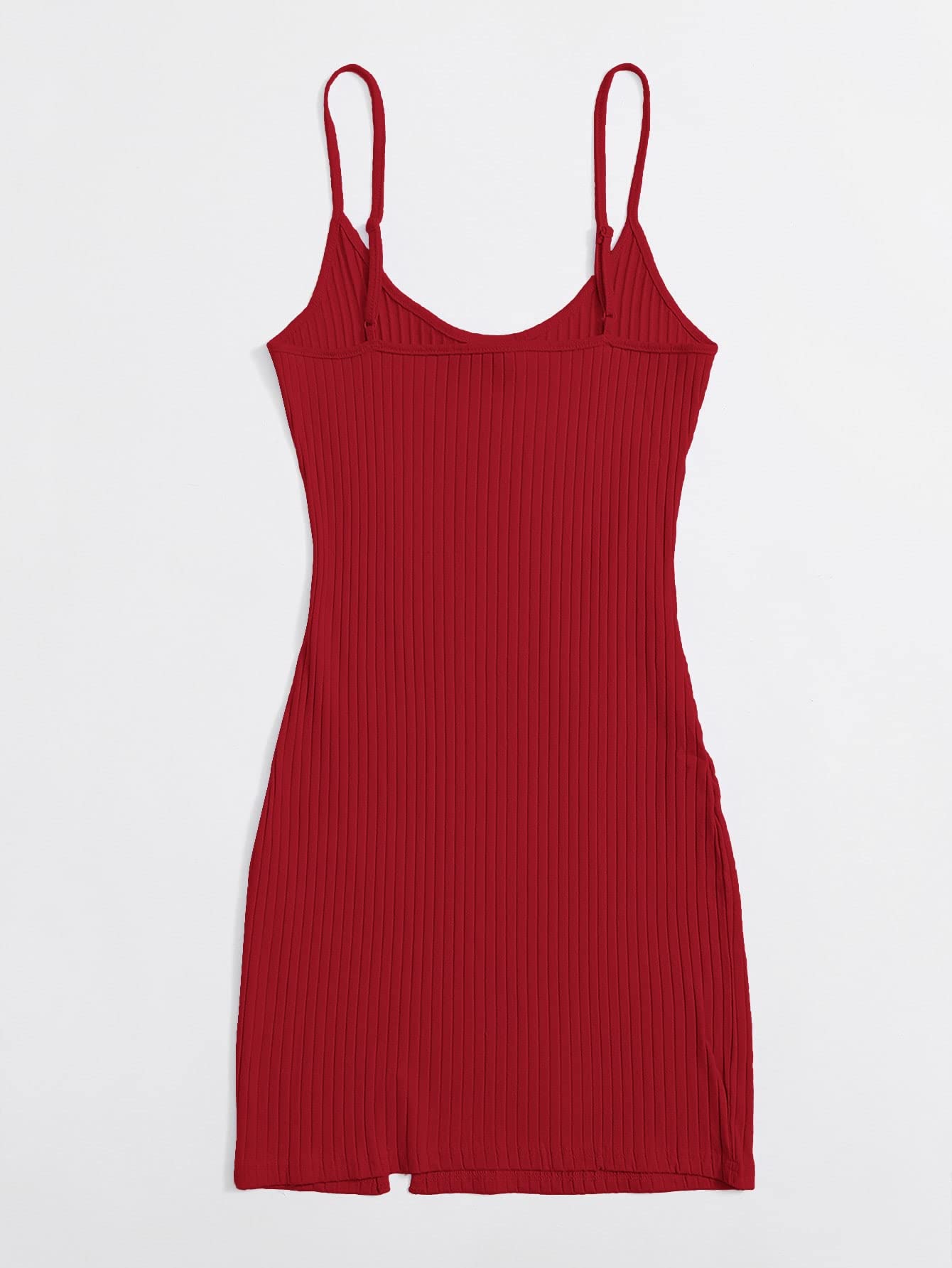 Floerns Women's Casual Solid Sleeveless Cami Split Hem Ribbed Knit Bodycon Mini Dress Red XS