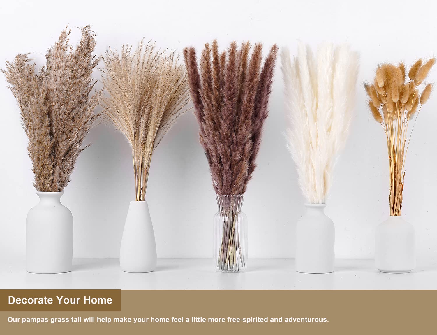 95PCS Dried Flowers Pampas Grass Boho Decor, Dried Pampas Grass for Boho Home, Wedding, Baby Shower Decorations, Bunny Tails Dried Flowers, Table Decor Home Decorations