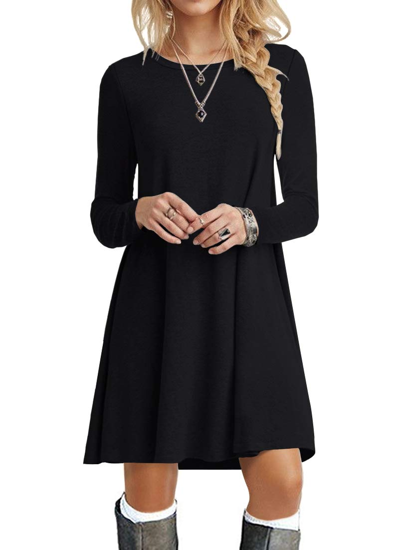 POPYOUNG Spring Dresses for Women 2023 Long Sleeve T Shirt Dress Casual Swing Dress XL, Black