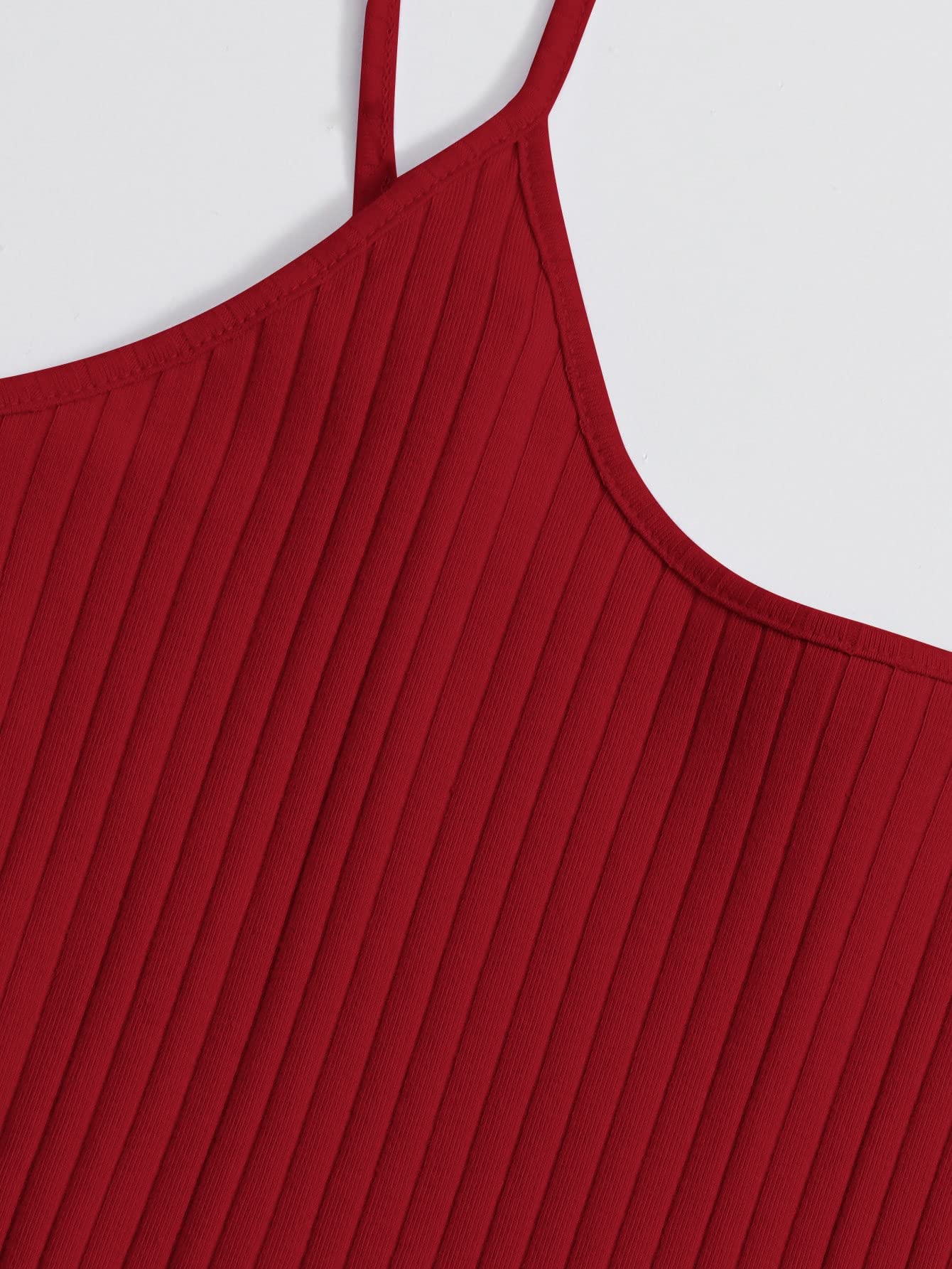 Floerns Women's Casual Solid Sleeveless Cami Split Hem Ribbed Knit Bodycon Mini Dress Red XS