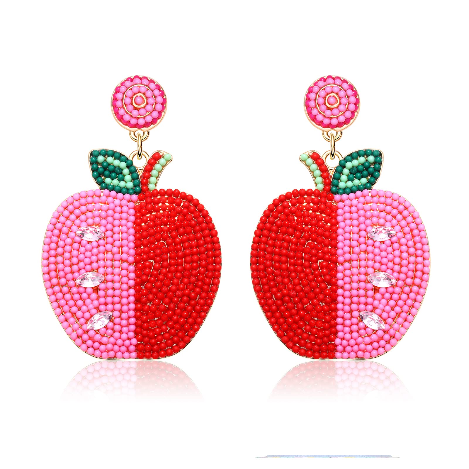 Teacher Earrings Apple Earrings for Women Back to School Earrings Cute Beaded Dangle Drop Earrings Colorful Teacher Appreciation Gift Back To School Jewelry (Hot pink)