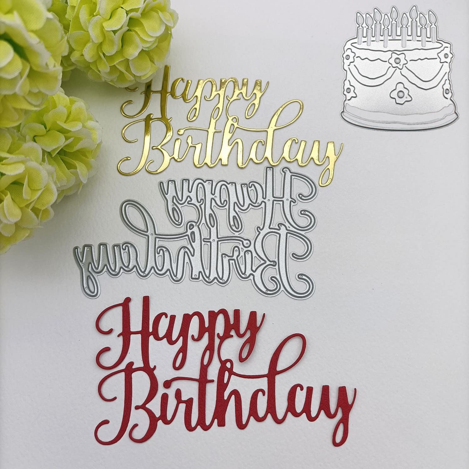 2 Set Die Cuts for Card Making, Accfore Happy Birthday Cutting Dies Card Making Supplies DIY Die Cutters Card Making Die Stencils for Scrapbooking
