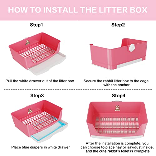 Zdada Rabbit Litter Box Large - Trainer Corner Litter Box for Bunny Ferret Chinchilla and Guinea Pig, Small Animal Litter Box(Pink 15.7" 11.4" 6.2")