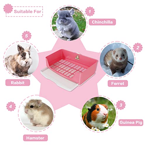 Zdada Rabbit Litter Box Large - Trainer Corner Litter Box for Bunny Ferret Chinchilla and Guinea Pig, Small Animal Litter Box(Pink 15.7" 11.4" 6.2")