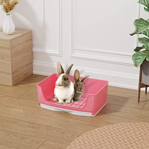 Zdada Rabbit Litter Box Large - Trainer Corner Litter Box for Bunny Ferret Chinchilla and Guinea Pig, Small Animal Litter Box(Pink 15.7" 11.4" 6.2")