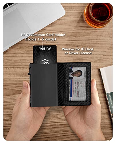 YESIIW Slim Card Holder Wallet - Pop up Wallet for Men with ID Window and RFID Protection Up to 11 Cards Card Case