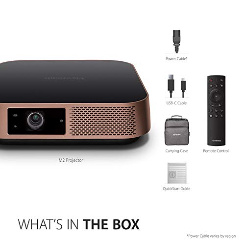 ViewSonic M2 1080p Portable Projector with 1200 LED Lumens, H/V Keystone, Auto Focus, Harman Kardon Bluetooth Speakers, HDMI, USB C, 12GB Storage, Stream Netflix with Dongle