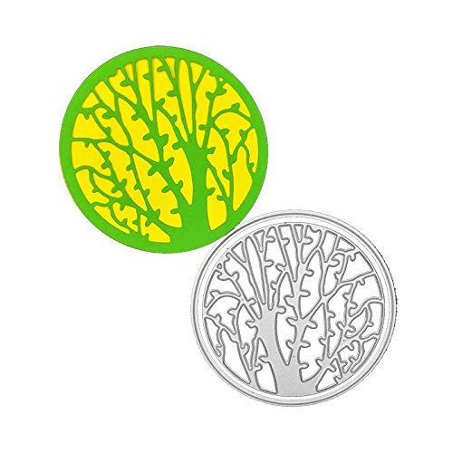 3.3 by 3.3 Inches Circle Tree Embossing Metal Cutting Dies Round Frame Embossing Stencil Background Dies for Card Making Scrapbooking Christmas Die Cuts (#30)